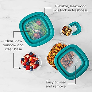 Rubbermaid 38-Piece Food Storage Containers with Snap Bases for Easy Organization and Lids for Lunch, Meal Prep, and Leftovers, Dishwasher Safe, Clear/Blue
