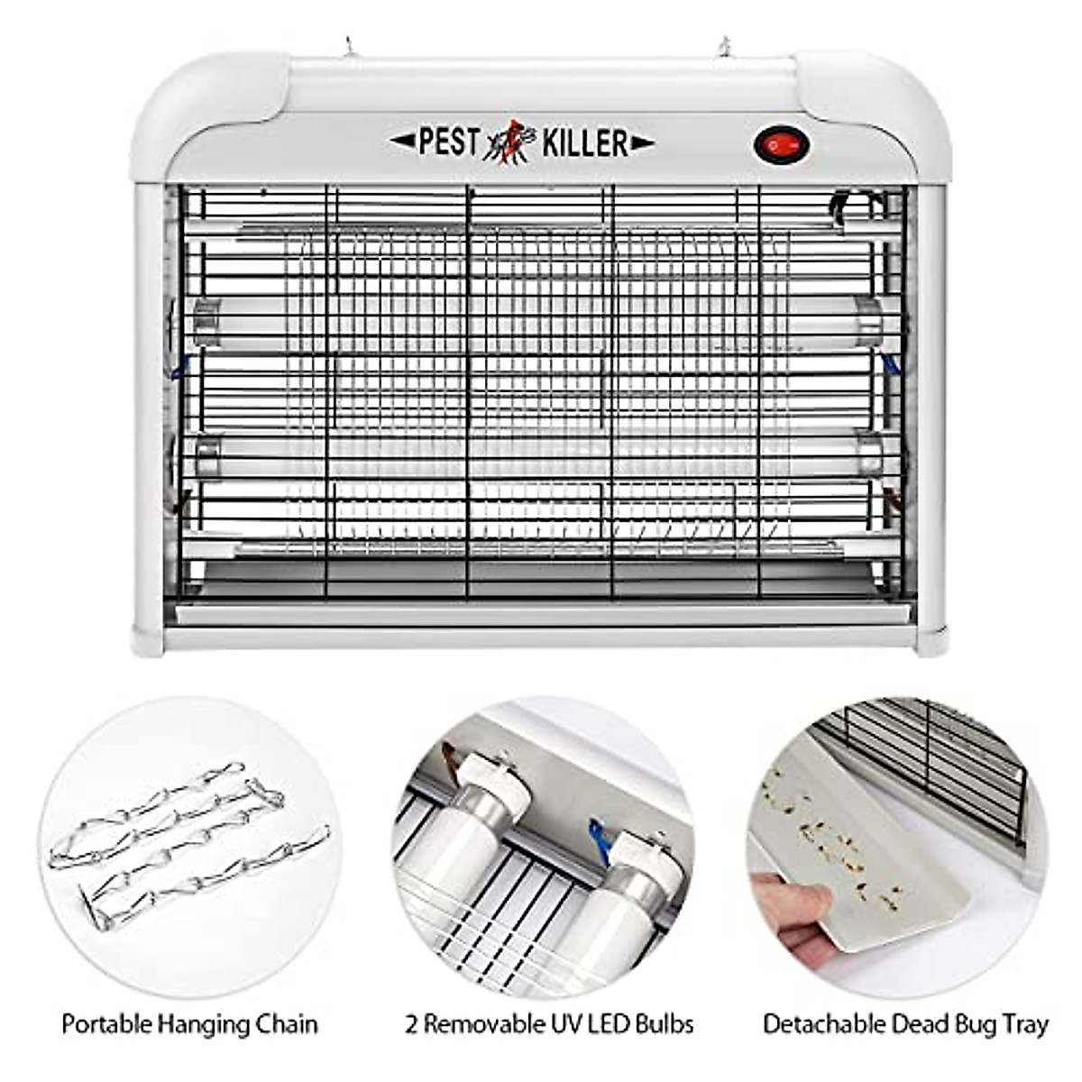 Indoor Electric Bug Zapper, 2800V Powerful Flying Insect Mosquito Killer w/ 20W Blue Light Attract, Plug-in Pest Control Machine for Moth, Fruit Fly, Fungus Gnat, Garage Bug Catcher/Eliminator/Trap