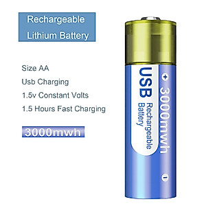 Palowextra AA Lithium Li-ion Rechargeable Batteries 3000mWh, USB Double A Battery 1.5V Constant Output Fast Charging (6 Count)