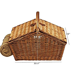 Picnic at Ascot Picnic Basket, 23" wide x 15.5" deep x 9.25" high, Wicker with Gazebo Plates/Napkins