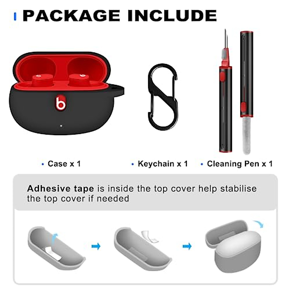 MOLOVA Silicone Case Cover for 2021 New Beats Studio Buds,Comes with Cleaning Pen, Anti-Lost Shockproof Protective Case Cover for Beats Studio Bud Easy Carrying Replacement Case with Carabiner（Black）