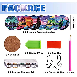 8 Pcs Landscape Diamond Art Coasters, Diamond Painting Coasters with Holder DIY Landscape Diamond Art Coasters Kit Diamond Painting Kits Coasters for Adults Kids and Beginners Art Craft Supplies Gift