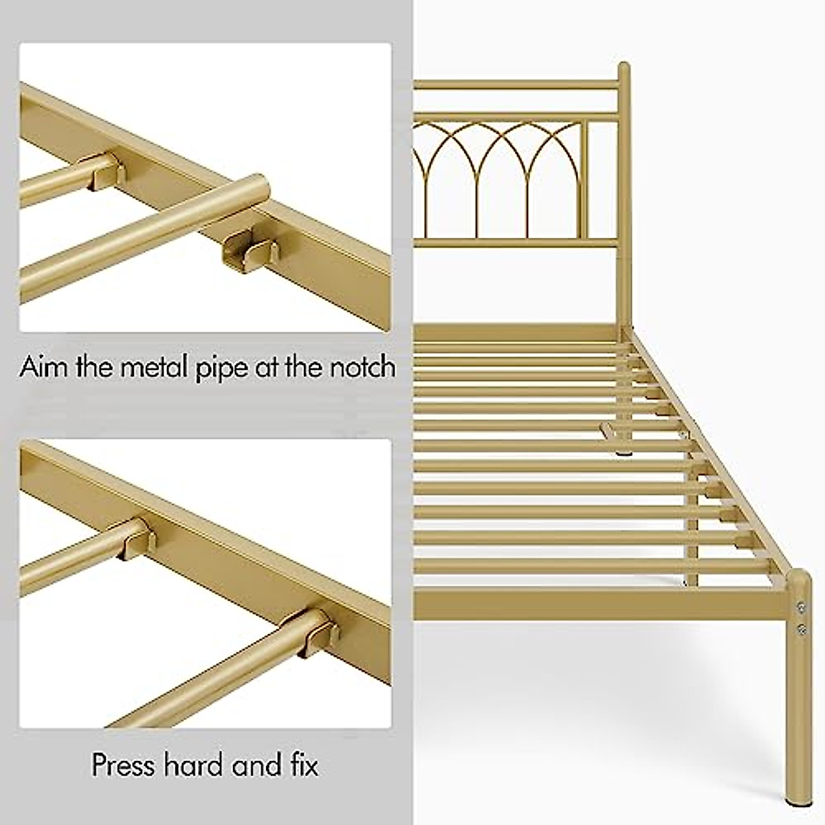 Yaheetech Queen Size Bed Frame Metal Platform Bed with Petal Accented Headboard, Mattress Foundation with Spacious Underbed Storage,No Box Spring Needed, Easy Assembly Queen Bed Frame, Antique Gold