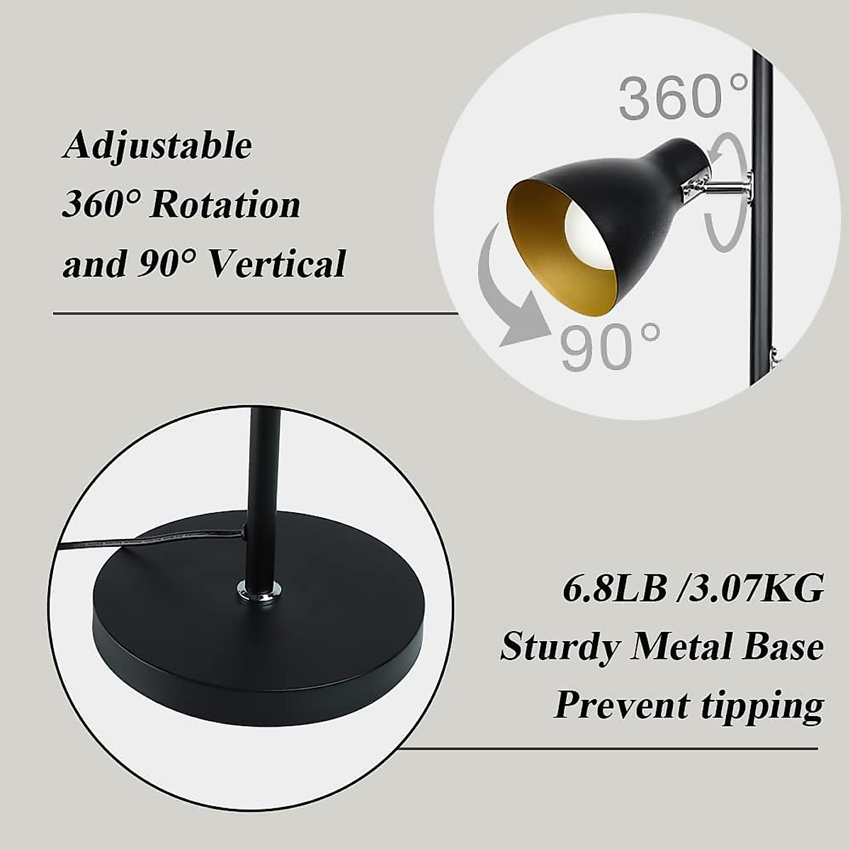 Depuley 3 Lights Tree Floor Lamp, Industrial LED Metal Reading Lamp, Skinny Floor Lamp,Farmhouse Black Standing Light for Living Room, Office, Adjustable Heads, Foot Switch, Bulb Included