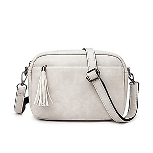 myfriday Lightweight Medium Crossbody Bag for Women, Camera Shoulder Purses Pocketbooks with Tassel and Triple Zipper Pocket Grey