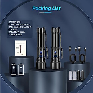 Sigoobal Rechargeable Flashlight, 2 Pack 900000 High Lumens Super Bright Flash Light, 7 Modes with COB Work Light, IPX6 Waterproof, Powerful Handheld LED Flashlights for Camping, Hiking