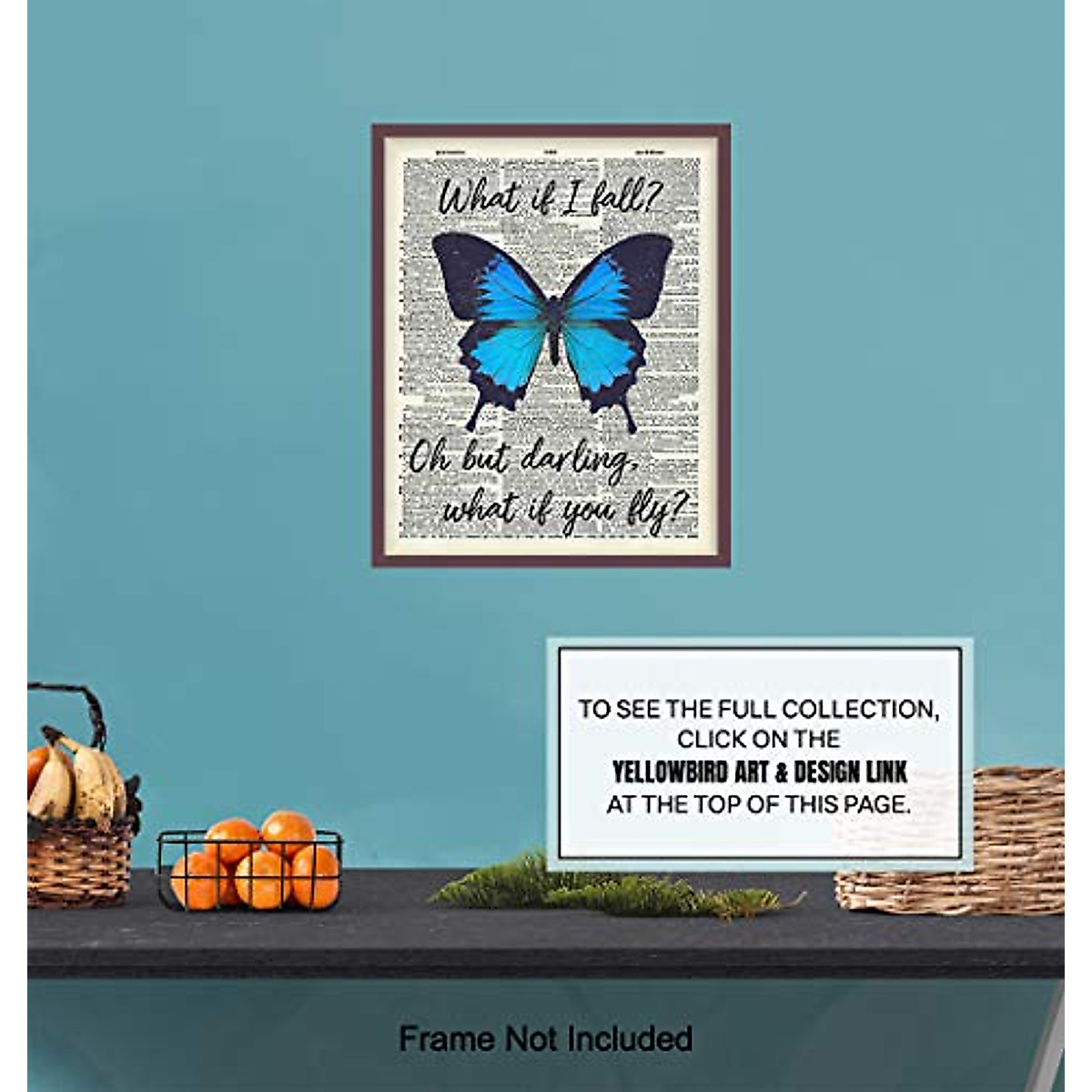 Inspirational Wall Art - Home Decor, Room Decorations for Bedroom, Office, Living Room - Unique Cute Boho Gift for Women, Girls, Teens - Blue Butterfly – 8x10 Self Confidence Picture Poster Sign