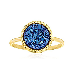Ross-Simons Italian Blue Drusy Ring in 14kt Yellow Gold. Size 6