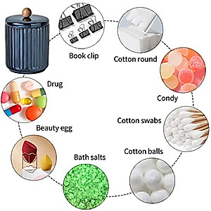 Redelaenor Qtip Holder Bathroom Set with Tray(3PCS) - 2 Piece 12 oz Blue Apothecary Jar Canister with Lid and 1 Pack Ceramic Vanity Tray