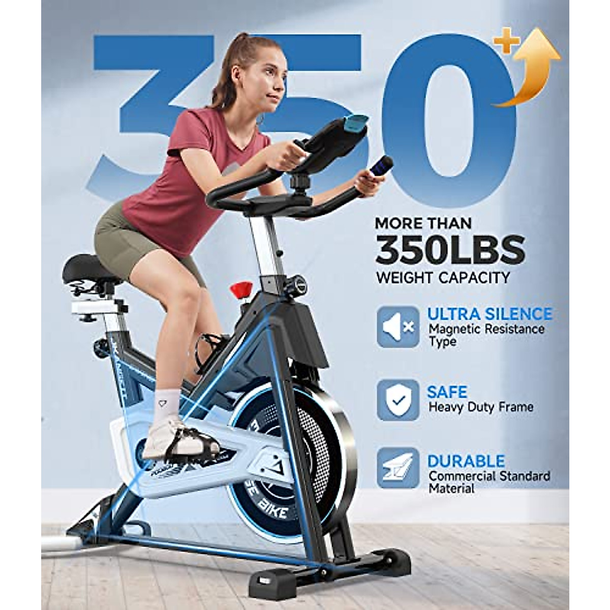 Pooboo Magnetic Exercise Bike Stationary, Indoor Cycling Bike with Built-In Bluetooth Sensor Compatible with Exercise bike apps& Ipad Mount, Comfortable seat and Slant Board, Silent Belt Drive (626S)