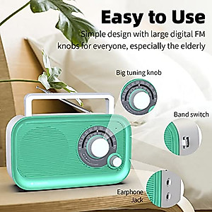 Portable AM/FM Radio with Bluetooth, Battery Operated Transistor Analog Radio or AC Powered with Best Reception, Big and Precise Tuning Knob Large Bluetooth Speaker Easy to Use Suit for Home Cafe
