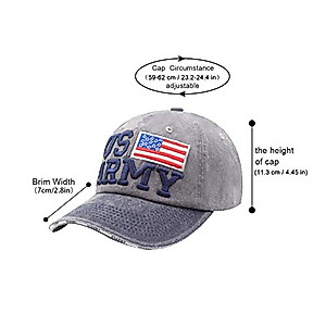 Anna-Kaci USA American Flag Hat for Men and Women US Army Letter Embroidered Color Block Washed Cotton Baseball Cap, Grey