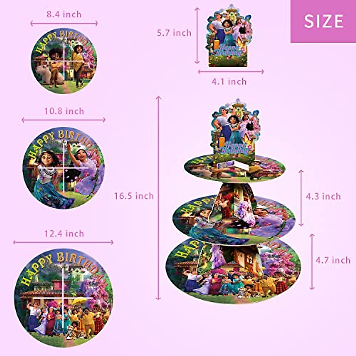 Encanto Birthday Party Decorations Supplies for Kids Girls 3-Tier Cupcake Stand Holder Cupcake Decorations Round Serving Tray Stand Dessert Tower Encanto Party Decor
