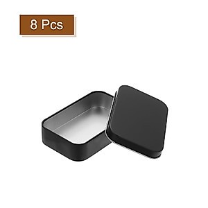 uxcell Metal Tin Box Containers, 8Pcs 3.7x2.4x0.9 Inch Black Rectangular Metal Hinged Tin Box Mini Portable Storage Container Kit with Lid for Home Storage