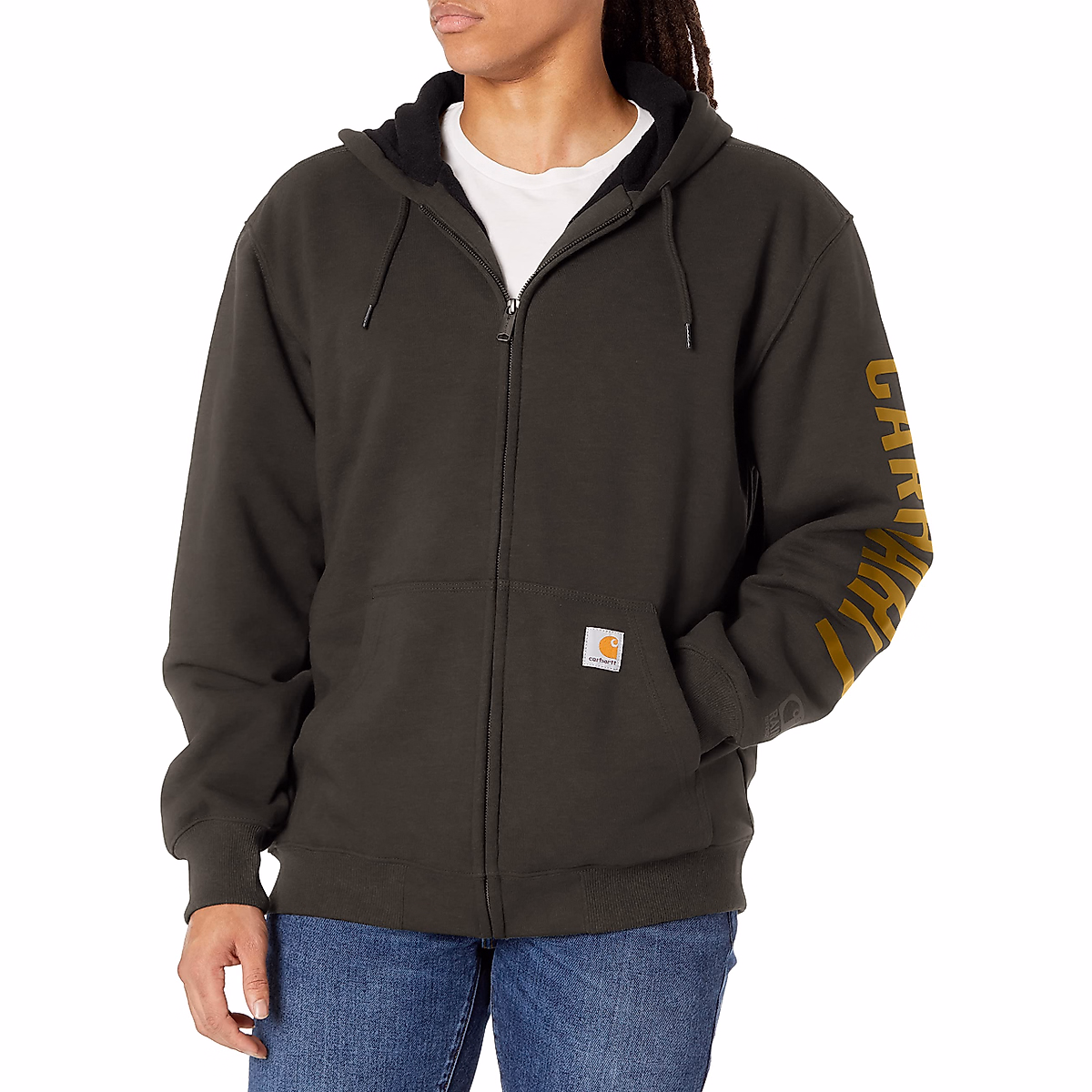 Carhartt Men's Rain Defender Original Fit Fleece Lined Logo Graphic Sweatshirt, Peat, Medium