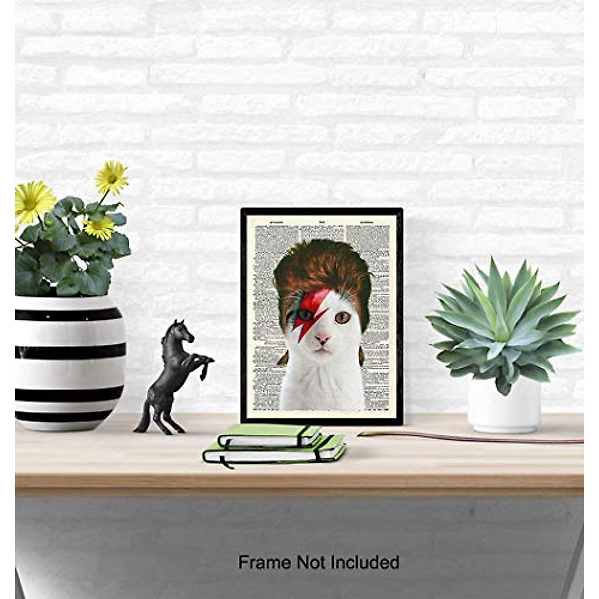 Poster of David Bowie Cat Wall Art - 8x10 Funny Upcycled Dictionary Cat Wall Decor for Vet, Veterinarian Office, Home, Bedroom - Unique Gift for 70s, 80s Punk Rock Music, Ziggy Stardust Fans