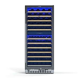 KoolMore 24” Inch 9.7 Cu.Ft. Dual Zone Wine Cooler Refrigerator, Freestanding or Built-In Unit, Tempered Glass and Door Lock (KM-CW92DZ-SS), Silver, 92 Wine Bottles