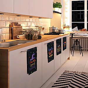 peony man Set of 4 Halloween Kitchen Towels Witch Dish Towels Hocus Pocus Amuck Tea Towels Halloween Hand Towel Drying Cloth for Holiday Kitchen Bathroom Party Supplies, 18" x 26"