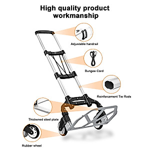 Folding Hand Truck, Dolly Cart with Wheels Foldable, Lightweight Aluminum Luggage Cart Portable Collapsible Trolly for Utility Cart, Hand Trucks for Moving Travel Shopping Airport Office