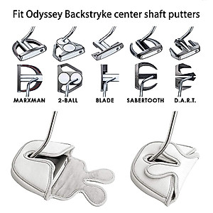 BIG TEETH Golf Head Covers Mid Mallet Putter Cover Fit for Odessey Backstryke Center Shaft Putter (White)