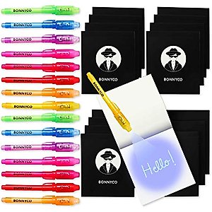 BONNYCO Invisible Ink Pen and Notebook, Pack of 16 Party Favors for Kids Birthday | Spy Pen Party Supplies, Pinata Stuffers, Prizes for Kids | Magic Pen Birthday Party Favors, Prizes for Students
