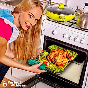 Non Stick Oven Spill Guard Oven Liner Mat. Oven Spills, Food Drippings Fall on Oven Liner - Not on Oven Floor. Forget Scrubbing Cleaning Messy Ovens. Re-sizable. By Perfect Life Ideas (1 Piece)