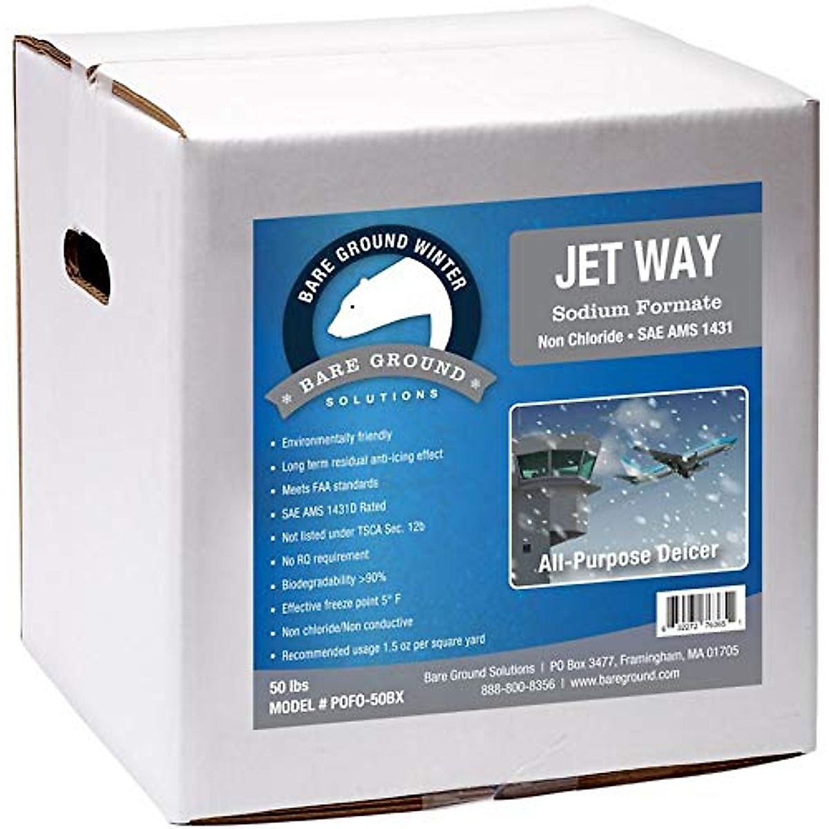 Bare Ground SoFo-50 Jet Way Granular Deicer - Non-Chloride, Non-Conductive, Non-Toxic, Non-Polluting, 50 lbs