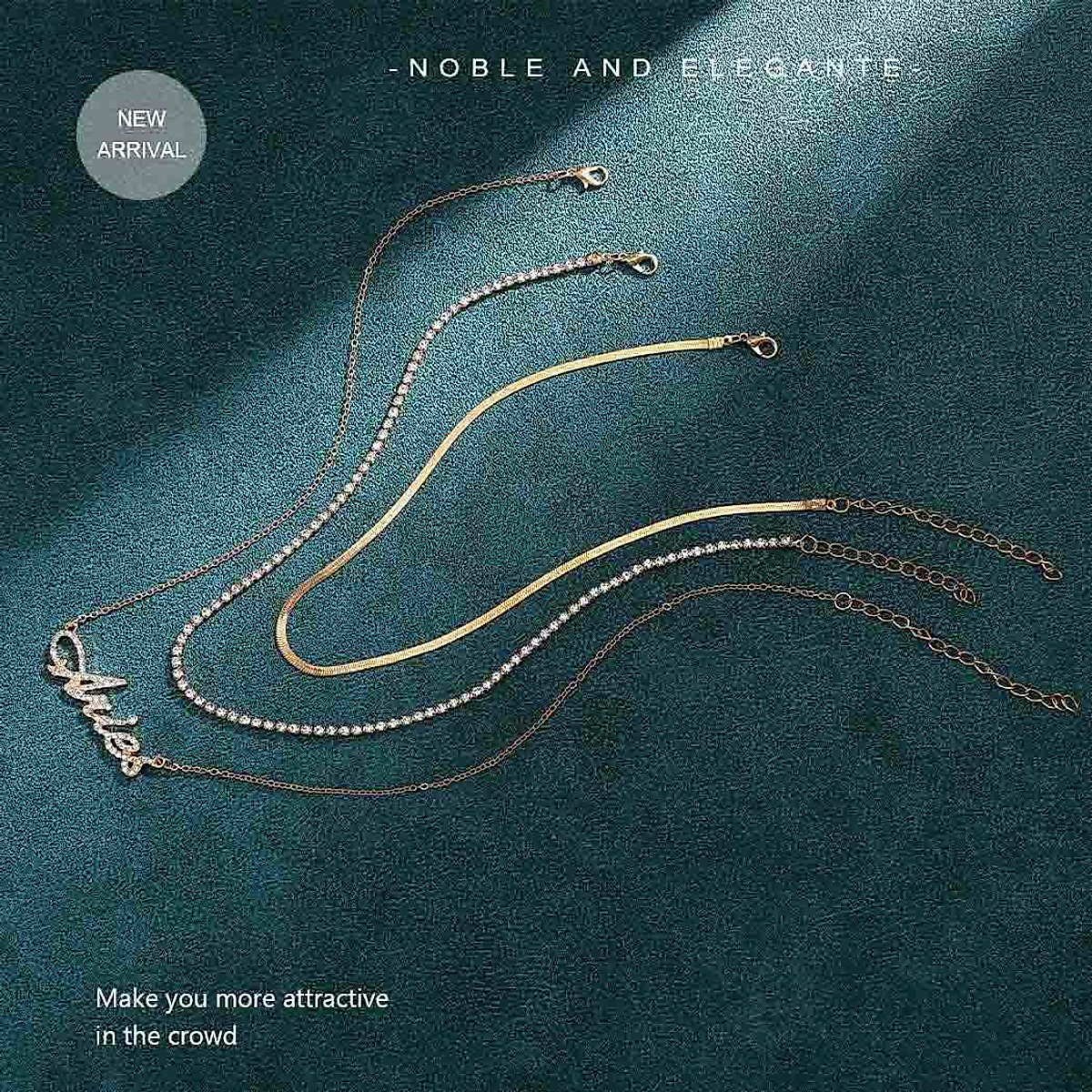 JONKY Layered Rhinestone Pendant Necklace Gold Crystal Aries Necklaces Chain Sparkly Letter Snake Chain Choker Necklace Fashion Constellation Jewelry for Women and Girls