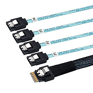 chenyang CY Slim Line SAS 4.0 SFF-8654 4i 38 Pin Host to 4 SATA 7 Pin Target Hard Disk Fanout Raid Cable 50cm