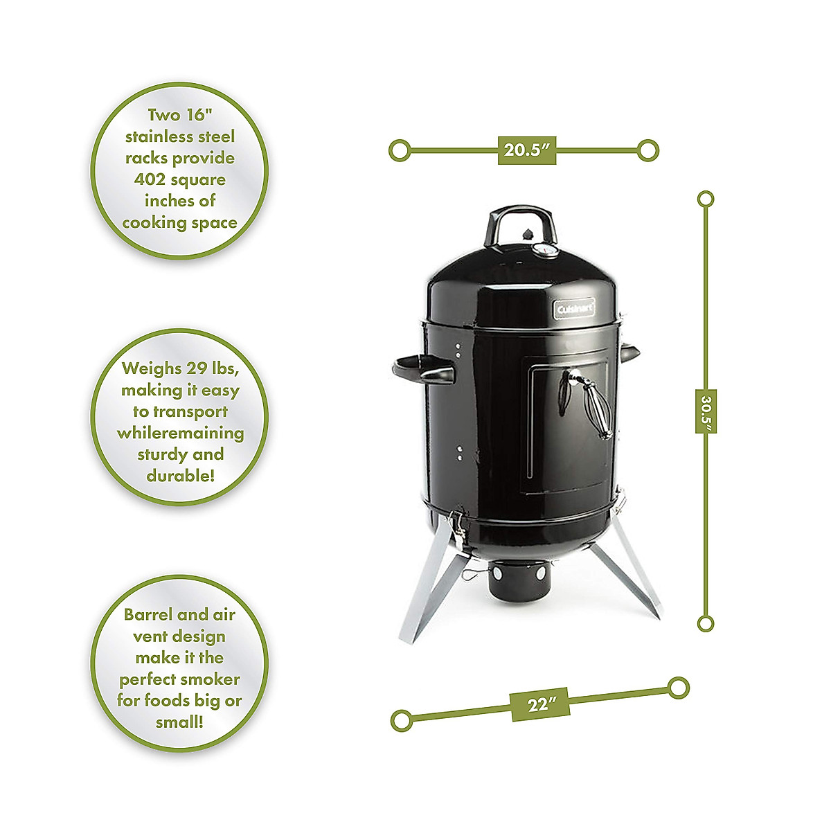Cuisinart COS-116 Vertical Charcoal Smoker, Black