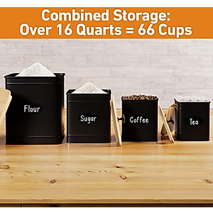 Kitchen Canisters for Countertop Set of 4 with Customizable Chalkboard Labels & Marker Pen - Big Iron Kitchen Canisters with Airtight Lids - Canisters Sets for the Kitchen - Black Kitchen Canister Set