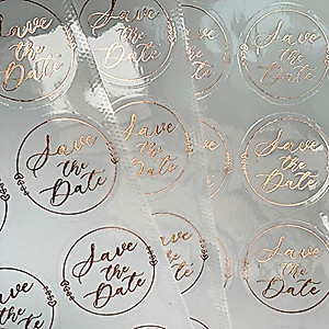 100 x Save the Date Stickers, Rose Gold Foil Stickers, Transparent Foil Labels, Gold Rose Stickers, Calligraphy Wedding Labels, Foil Labels, 1.6 inch (Rose Gold)