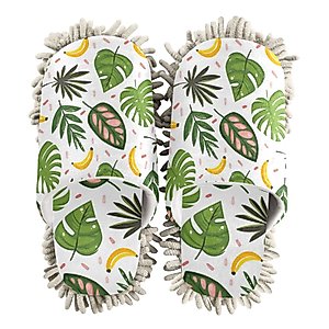 Abstract Cartoon Summer Time Graphic Mop Slippers Shoes Cover for Floor Cleaning Washable Hair Dust Dirty Cleaners Microfiber Mop Socks for Kitchen Office House
