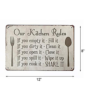 Grace Home Kitchen Rules Plaque Wall Decor Rustic Metal Tin Signs Posters Farmhouse Kitchen Rules Tin Sign Wall Decor, Funny House Decor Retro Poster Metal Tin Sign Country Decor, Iron Paint, Aluminum Sign 12X8-Inch