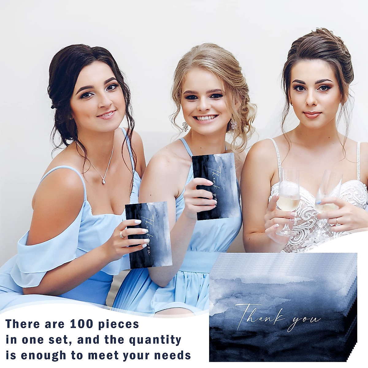 100 Pcs Thank You Cards with Envelopes 100 Stickers, Classy Thank You Notes Set Printable Thank You Gift Card Thank You Business Card with Brown Kraft Style Envelopes (Blue)