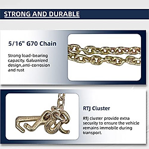 BATONECO 2PCS 5/16" x 10' J Hook Tow Chain with RTJ Cluster & Grab Hook, 3700 lbs WLL - Heavy Duty Grade 70 Transport Tow Chain for Trailer Towing, Cargo Transport