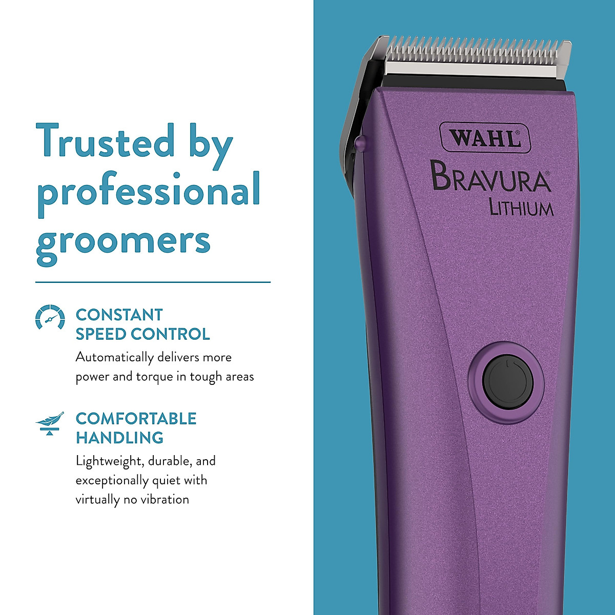 Wahl Professional Animal Bravura Lithium Ion Clipper - Pet, Dog, Cat, and Horse Corded/Cordless Clipper Kit, Purple (41870-0423)