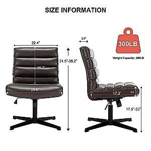 Home Office Desk Chair PU Leather, Excutive Computer Chair No Wheels Modern Office Chair for Bedroom, Game, Study, Brown