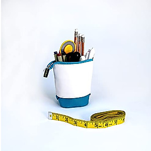 meori Pop-up Pencil Case and Cosmetics Pouch Standup Telescopic Craft Supplies Makeup Organizer with Zipper (Azure Blue)