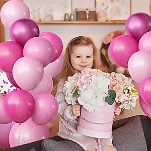 OuMuaMua Pink Balloons Hot Pink Balloons Set, 62Pcs Metallic Pink Balloons Magenta Balloons Baby Light Pink Balloons for Women Girls Baby Shower Birthday Princess Party Decorations, 12 Inch