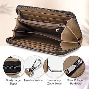 YOVIEE Wallets for Women RFID Blocking Large Capacity Genuine Leather Zip Womens Wallet Credit Card Holder Checkbook Organizer Phone Clutch Long Travel Coin Purse Wristlet