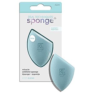 Real Techniques Miracle Airblend Sponge, Matte Makeup Blending Sponge, For Liquid, Cream, & Powder Products, Offers Medium To Full Coverage, Foundation Sponge, Latex-Free Foam, 1 Count