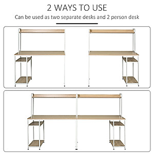 HOMCOM 94.5in Industrial Double Computer Desk with Hutch and Storage Shelves, Extra Long Two Person Home Office Desk, Writing Table Workstation for 2 People with CPU Stand, Oak Wood Grain