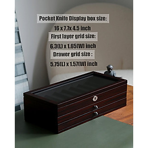 Bonaking Knife Display Case, 22-26 Slot Storage Box, Ebony Veneer, 3-Tier, Lockable, Showcase & Organizer for Pocket Knives, Men Gift, 15.9x7.8x4.5 inches