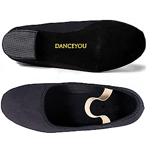 DANCEYOU Black Canvas Character Dance Shoes with Elastic Strap for Big Kid,3.5 M