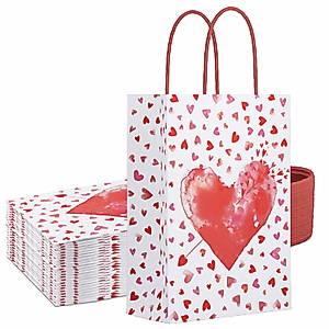 ECOHOLA Cupids Bow Kraft Paper Gift Bags with handles for Valentine's Day, Weddings, School Classrooms Exchange Party Pack of 24 Pieces, 9"x6.3"x3.2"