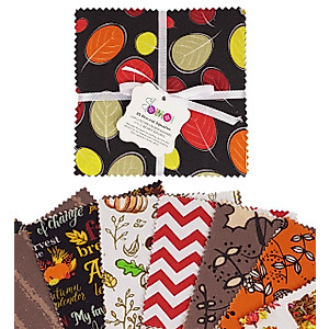 Soimoi Precut 10-inch Autumn Fall Theme Prints Cotton Fabric Bundle Quilting Squares Charm Pack DIY Patchwork Sewing Craft- Multicolor