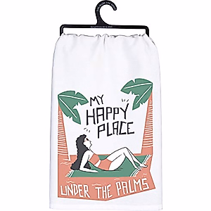 Primitives by Kathy - Colorful Cotton Kitchen Dish Towel - My Happy Place Under The Palms - 28 inches x 28 inches