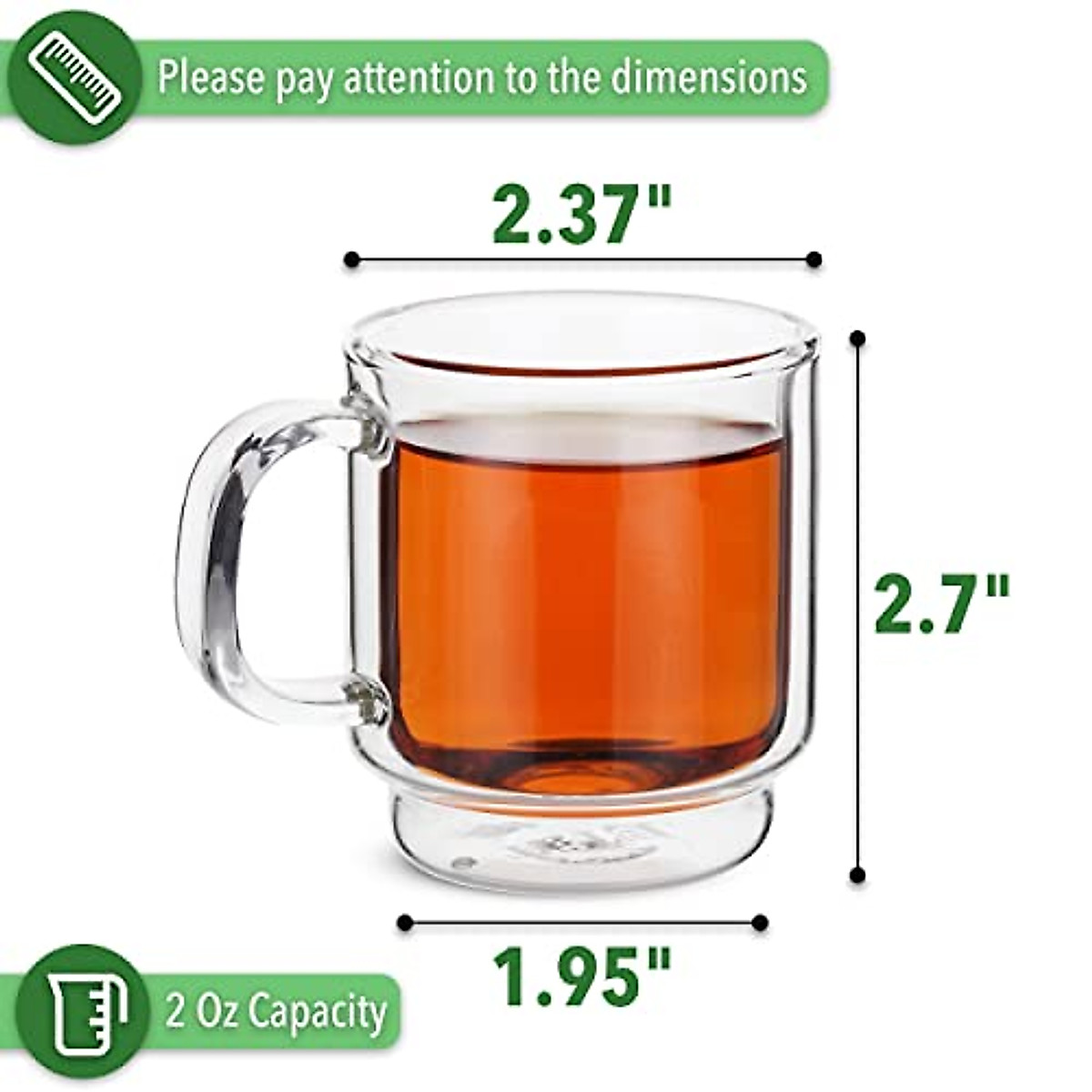 BTaT- Small Stackable Espresso Cups, Demitasse Cups, Set of 6 (2.0 oz, 60 ml), Glass Coffee Mugs, Double Wall Glass Cups, Clear Coffee Cup, Tea Glass, Espresso Glass, Mother's Day Gift