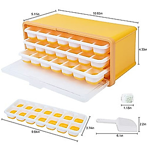Korlon Silicone Ice Cube Tray with Lid and Bin, Ice Trays for Freezer with Lid Scoop Pull-out Design Easy to Release Ice Cube Trays for Whiskey Cocktails Cool Drinks, 42 Ice Cubes Total